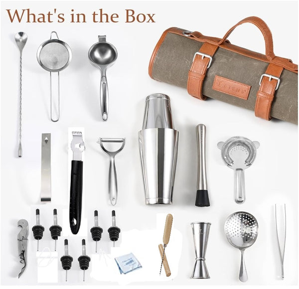 portable bartender bag with cocktail shaker 24 piece traveling bar too ...